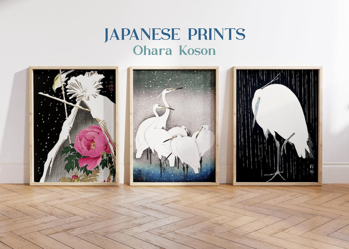 UNFFRAMED Japanese Prints Set Of 3, Ohara Koson Prints, Ohara Koson ...