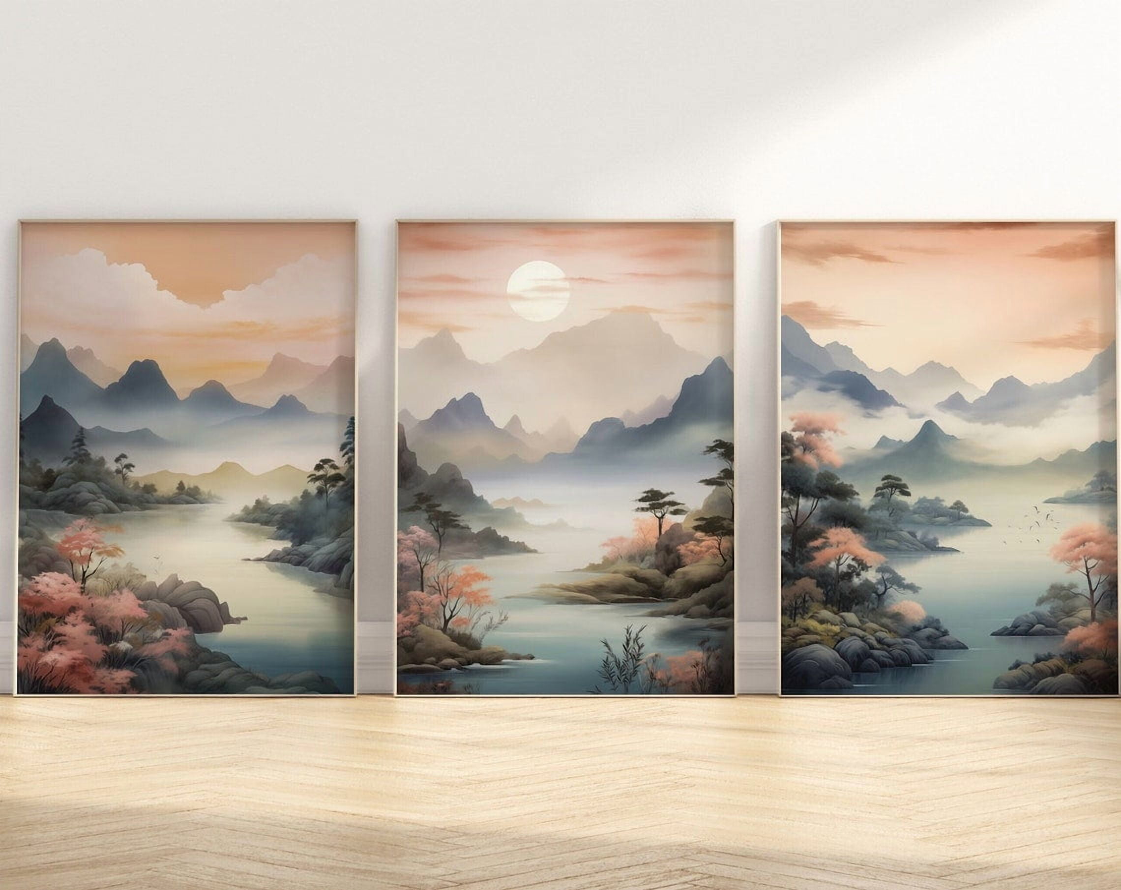 UNFFRAMED Japanese Set Of 3 Prints Boho Natureakurapring Cherry Blossom ...