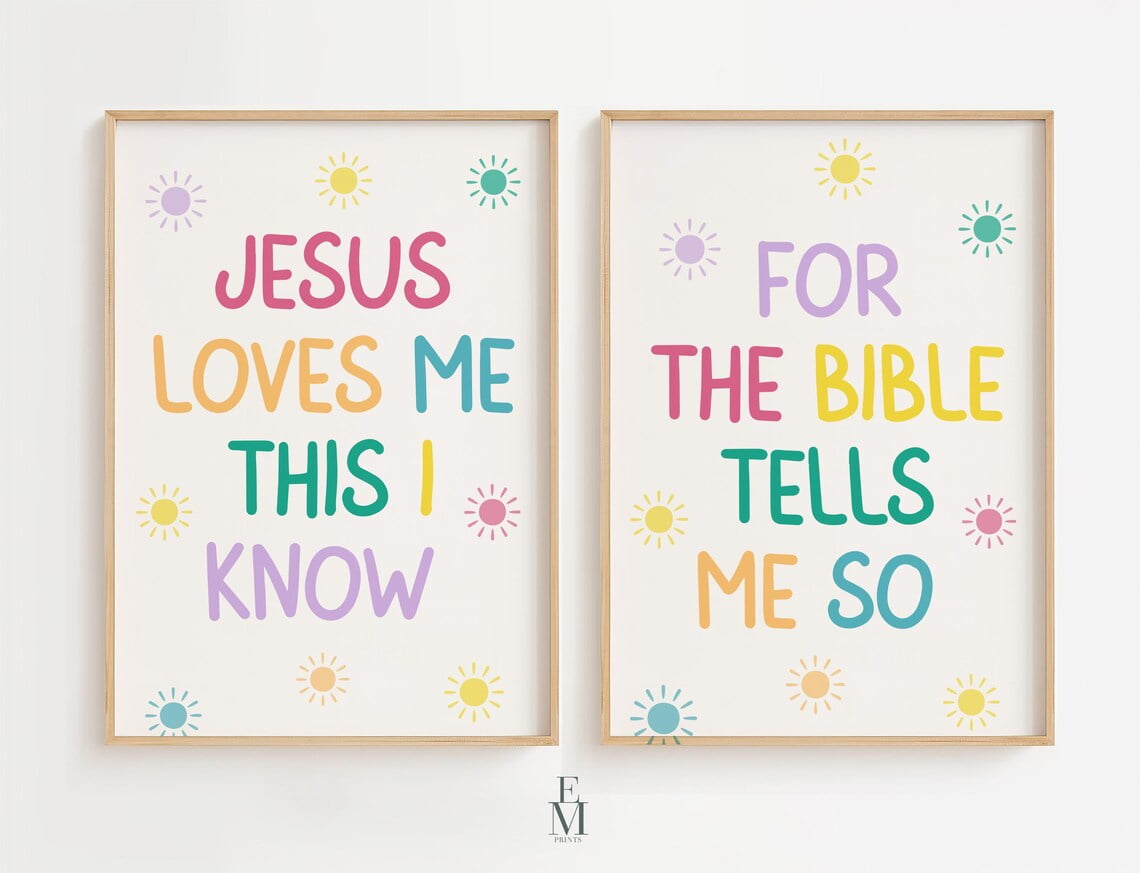 UNFFRAMED Jesus Loves Me Nursery Poster Set, Christian Bible Verse Art ...