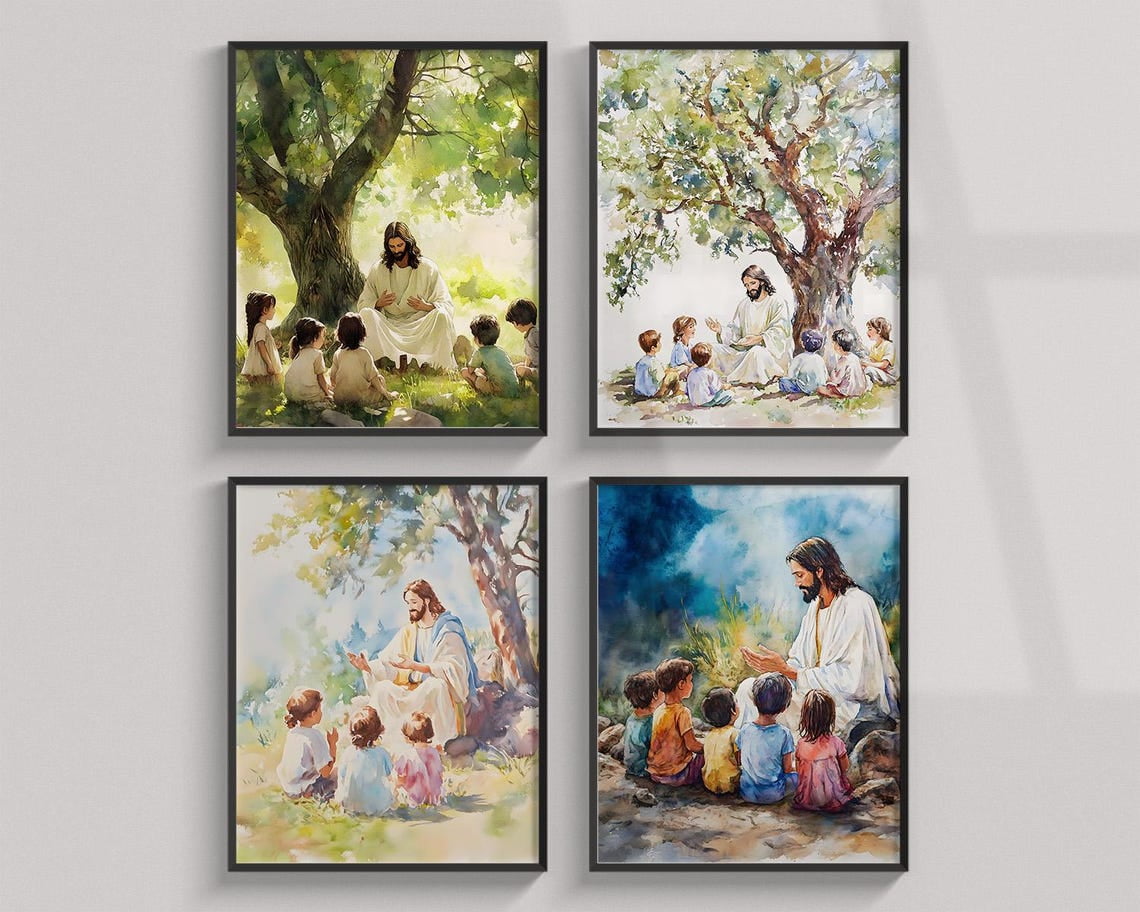 UNFFRAMED Jesus Teaching Children Art Posters, Set Of 4 Set 4 Prints ...