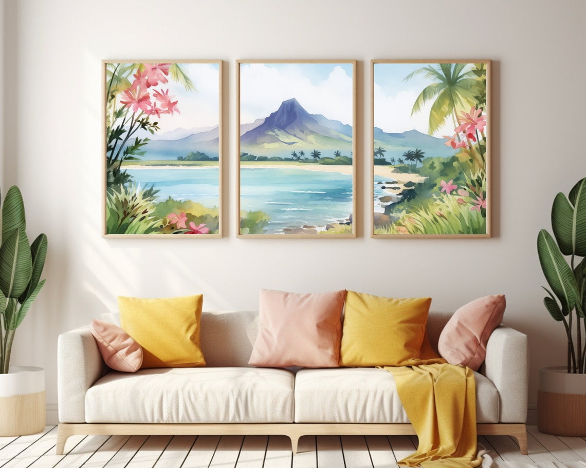 UNFFRAMED Kailua Oahu Poster Set Of 3, Hawaii Coastal Beach Wall Art ...