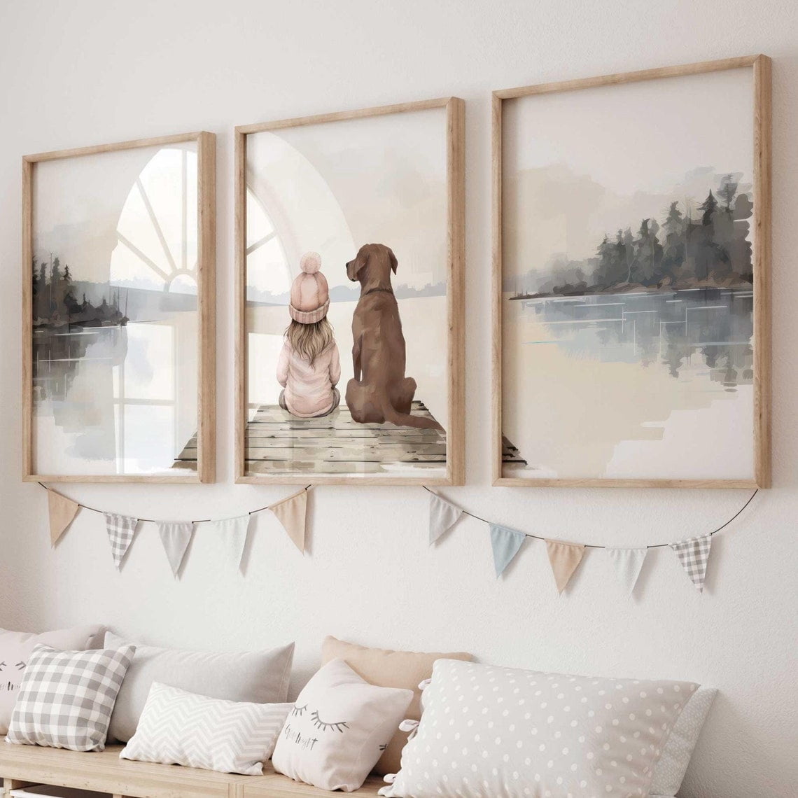 Luvia Labrador Nursery Print, Brown Lab Art, Girl & Dog, Lake Nursery ...