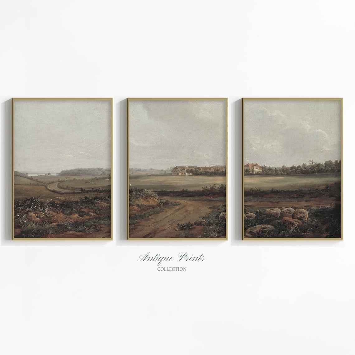 UNFFRAMED Landscape 3 Pieces Wall Art, Vintage Country, Moody Set Split ...