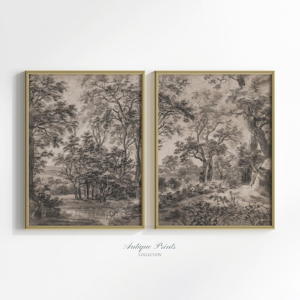 UNFFRAMED Landscape Sketch Art, Neutral Forest Posters Set, Vintage ...
