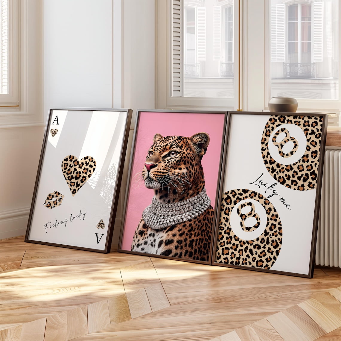 UNFFRAMED Leopard Wall Art Set,Feeling Lucky Playing Card,Ace Of Hearts ...
