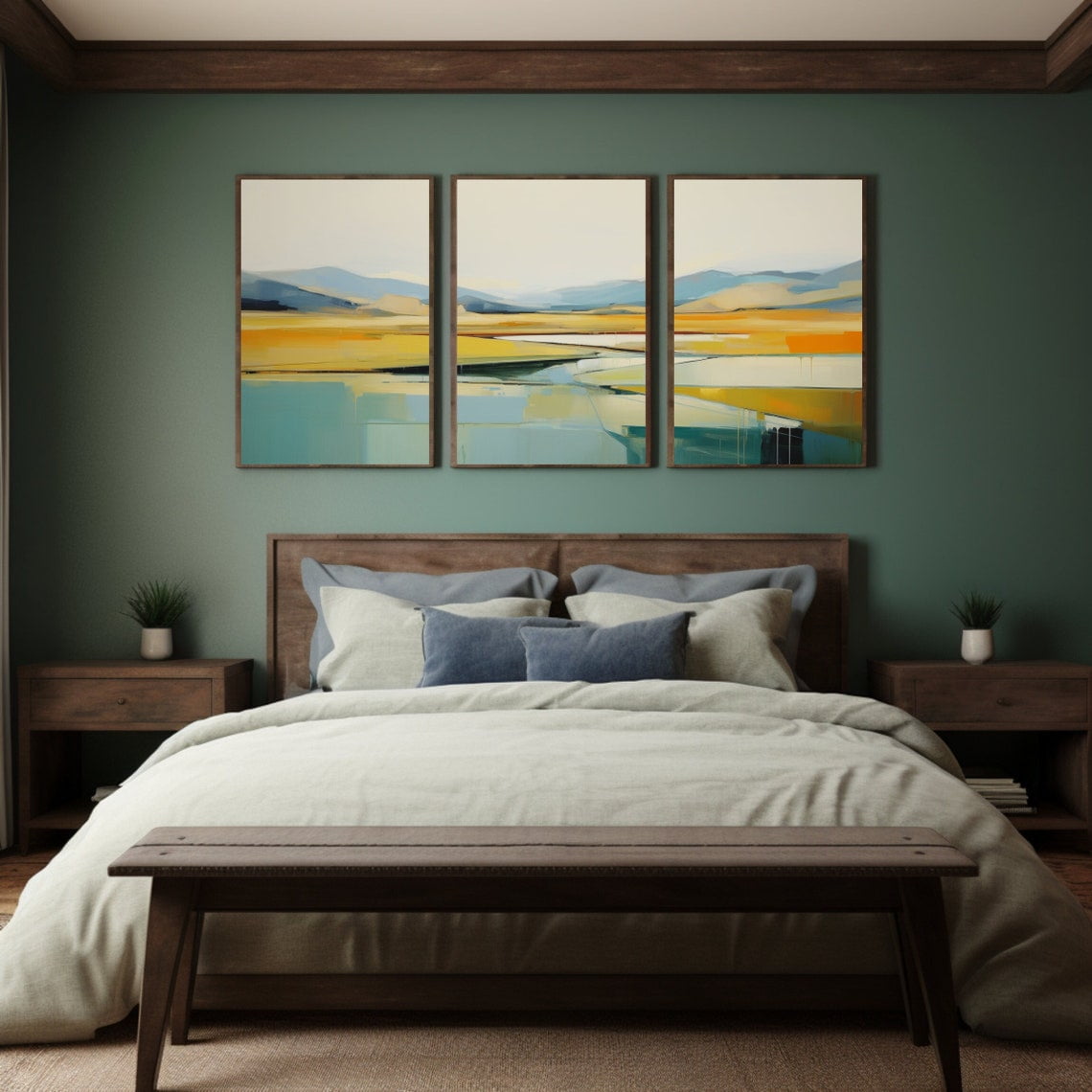 UNFFRAMED Luvia Abstract Landscape Triptych Poster Set of 3 Oversized ...