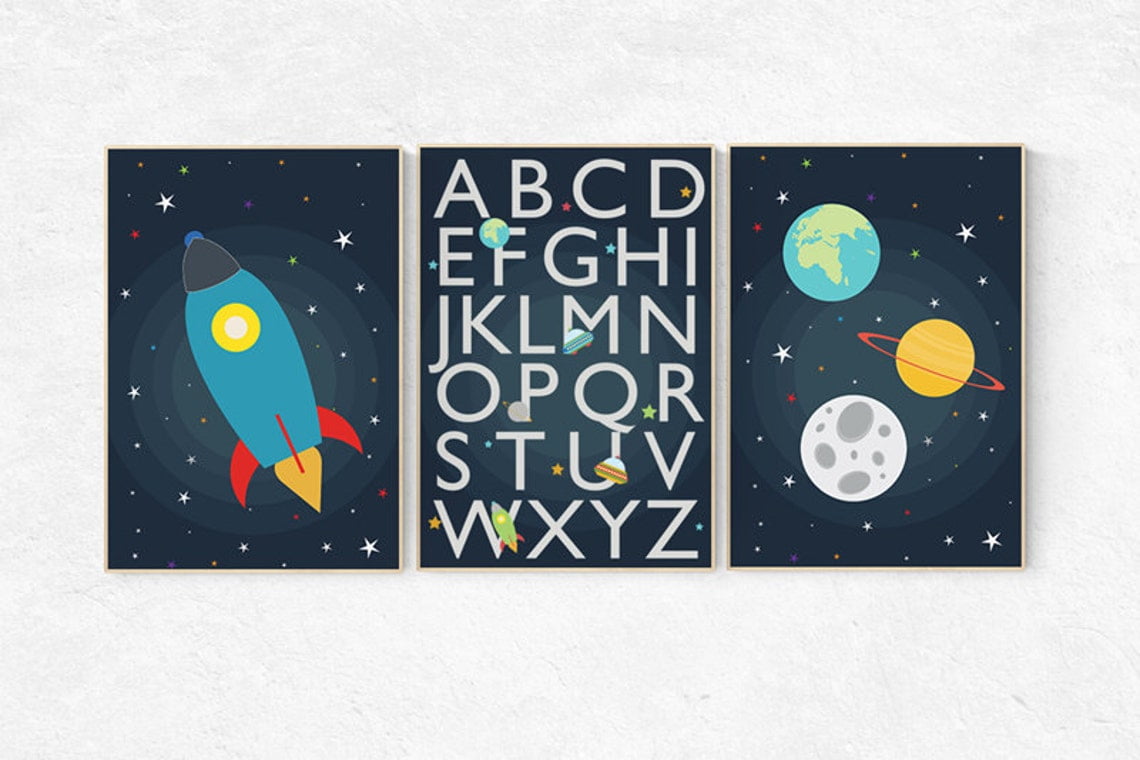 UNFFRAMED Luvia Alphabet Space Nursery Poster Set of 3 Outer Space ...