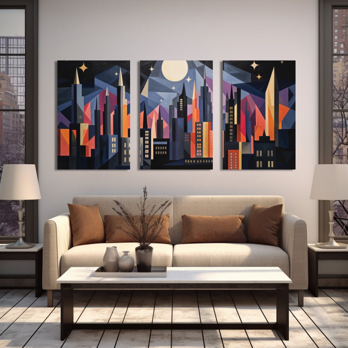UNFFRAMED Luvia Bold Abstract Urban City Triptych Poster Set of 3 ...