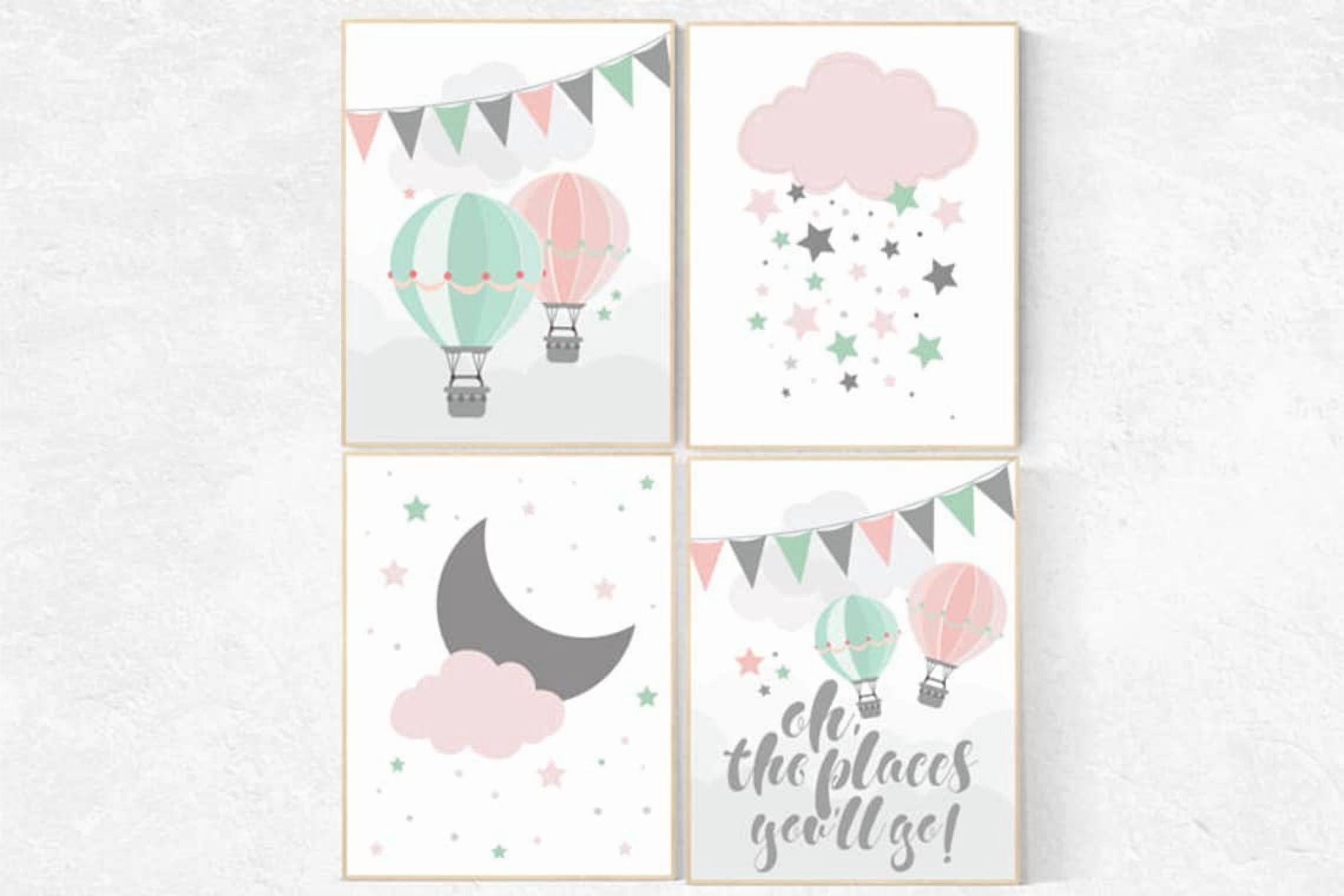 UNFFRAMED Luvia Coral And Mint Nursery Poster Set of 4 Pink And Mint ...