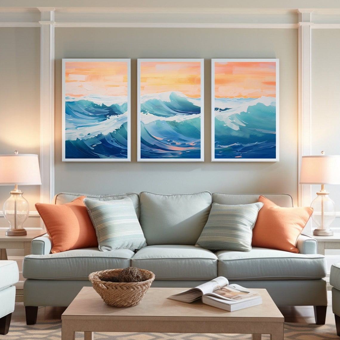 UNFFRAMED Luvia Elegant Ocean Waves Triptych Poster Set of 3 Coastal ...