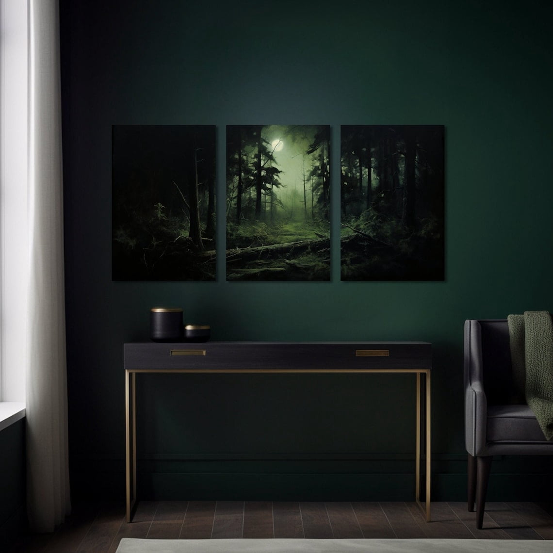UNFFRAMED Luvia Phantom Woods Mossy Landscape Triptych Poster Set of 3 ...