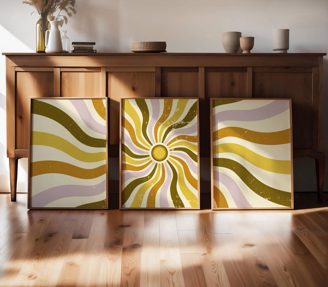 UNFFRAMED Luvia Retro Sun Poster Set of 3 70s Inspired Sunshine ...
