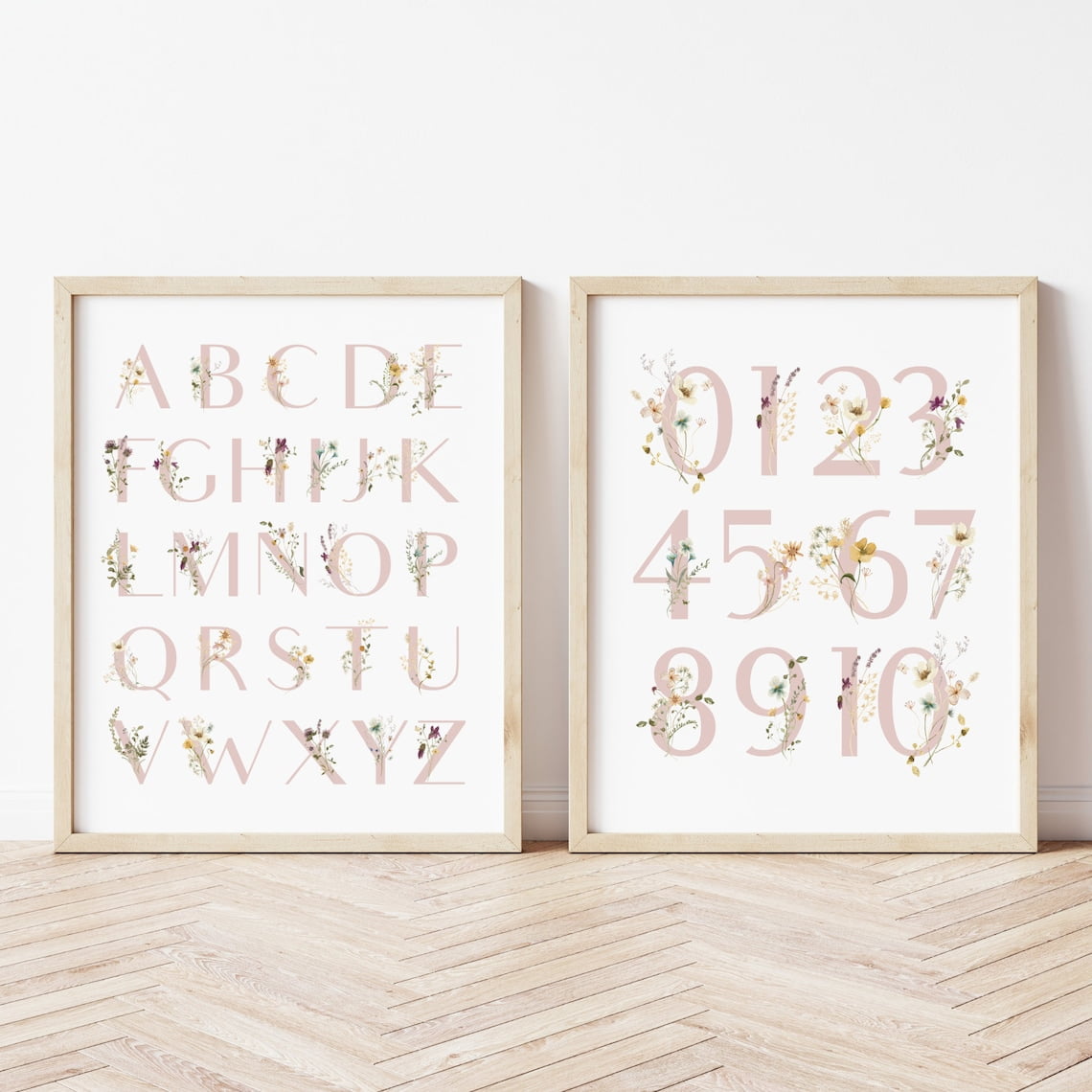 UNFFRAMED Luvia Set of 2 Floral Alphabet Numbers Poster, Wildflower ...