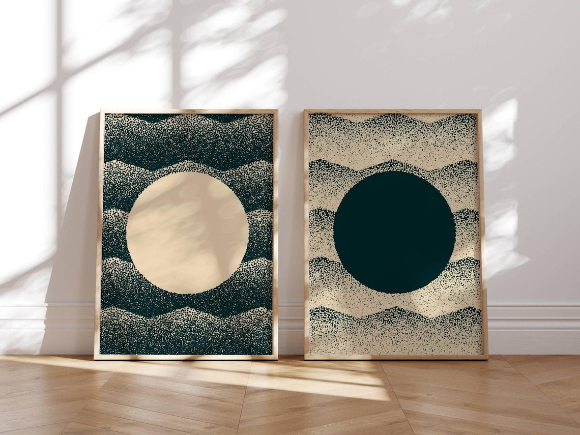 UNFFRAMED Luvia Set of 2 Mid Century Wall Art Abstract Sun and Moon ...