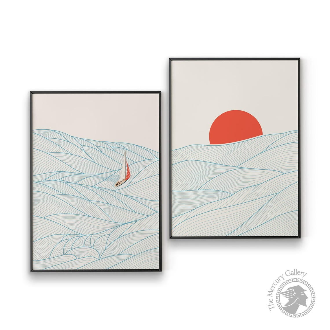 UNFFRAMED Luvia Set of 2 Sunset Sailboat on the Sea Posters, Japanese ...