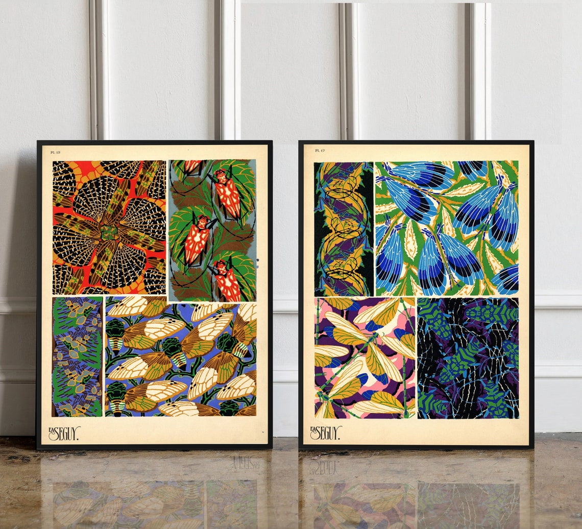 UNFFRAMED Luvia Set of 2 Vintage Insect Pattern Poster Prints ...