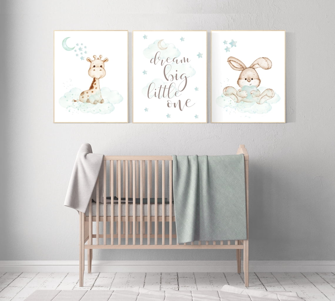 UNFFRAMED Luvia Set of 3 Animal Nursery Poster, Mint Green Baby Room ...