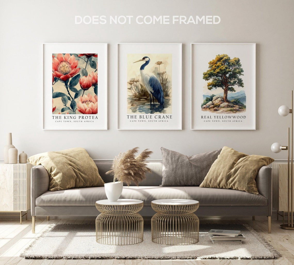 UNFFRAMED Luvia Set of 3 Cape Town, South Africa National Symbols ...