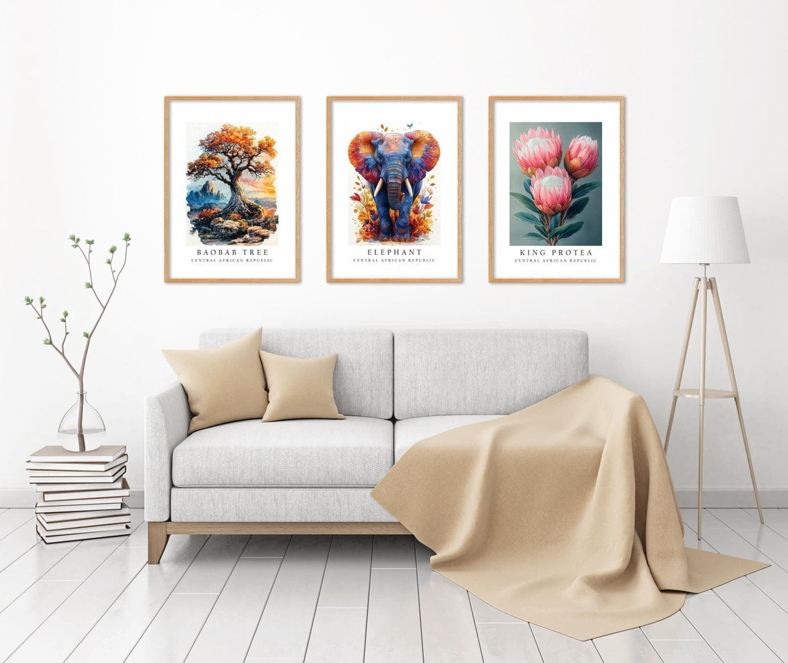UNFFRAMED Luvia Set of 3 Central African Republic National Symbols ...