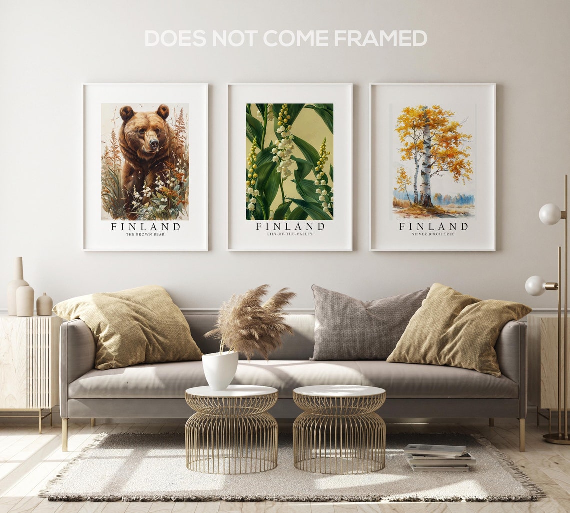 UNFFRAMED Luvia Set of 3 Finland National Symbols Poster Prints, Brown ...