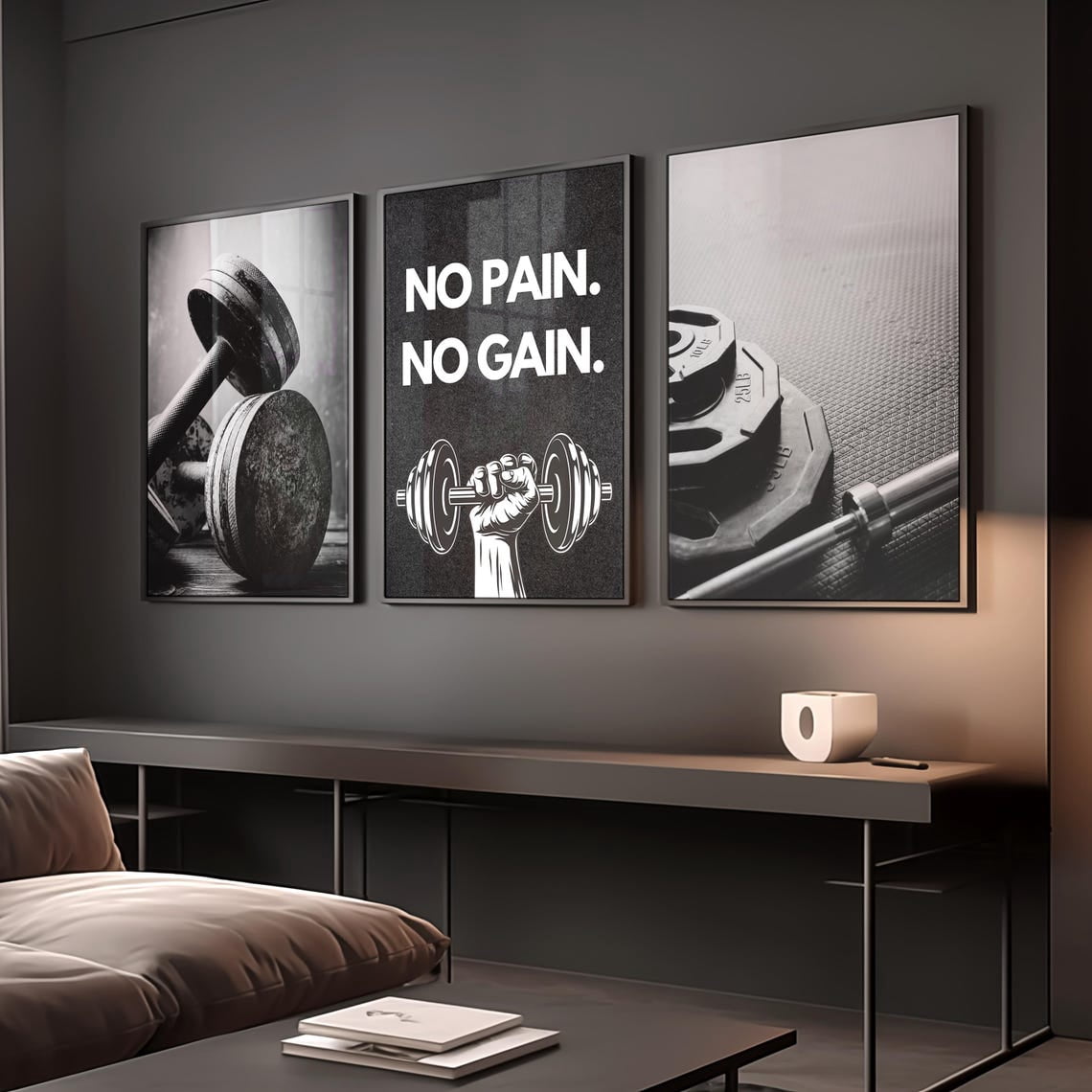 UNFFRAMED Luvia Set of 3 Gym Workout Wall Art Prints for Men, Masculine ...