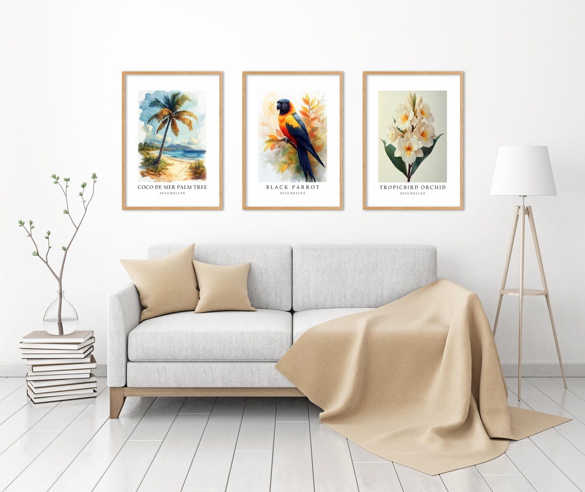UNFFRAMED Luvia Set of 3 Seychelles National Symbols Poster Prints ...