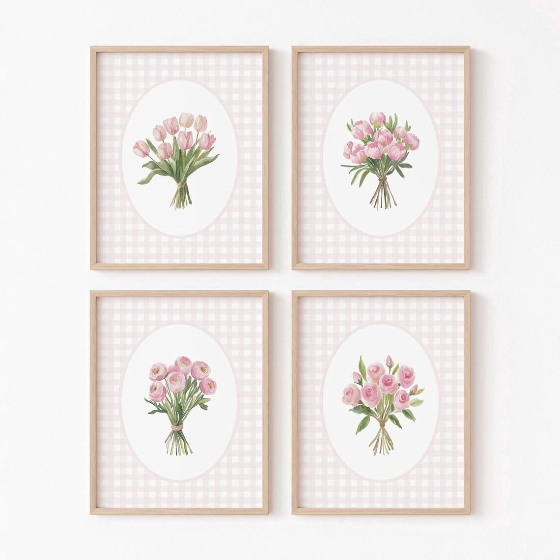 UNFFRAMED Luvia Set of 4 Pink Flowers Print Set, Baby Girl Nursery Art ...