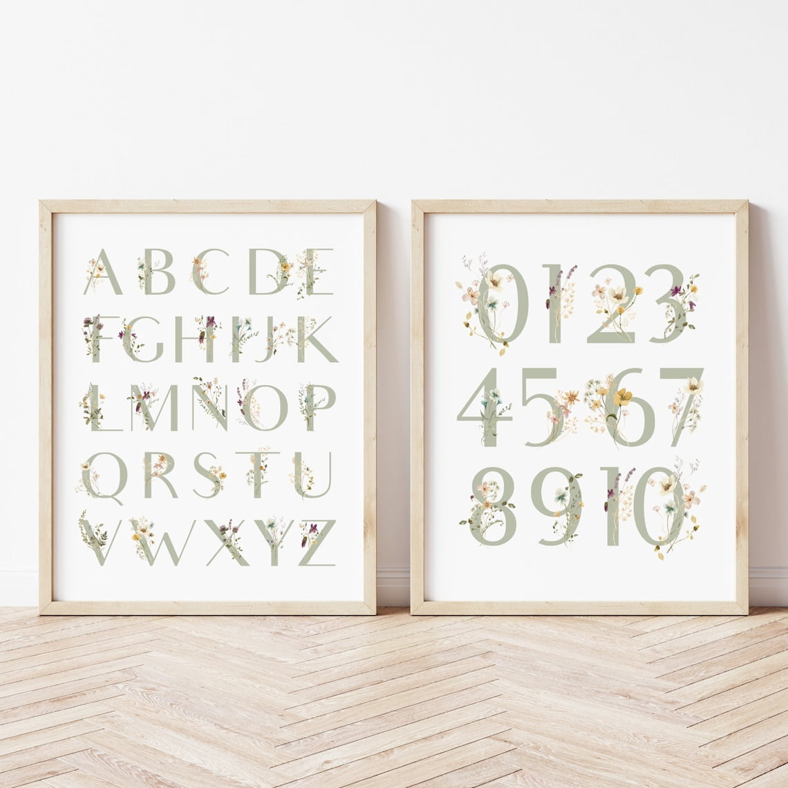 UNFFRAMED Luvia Set of 2 Floral Alphabet Numbers Poster, Wildflower ABC ...