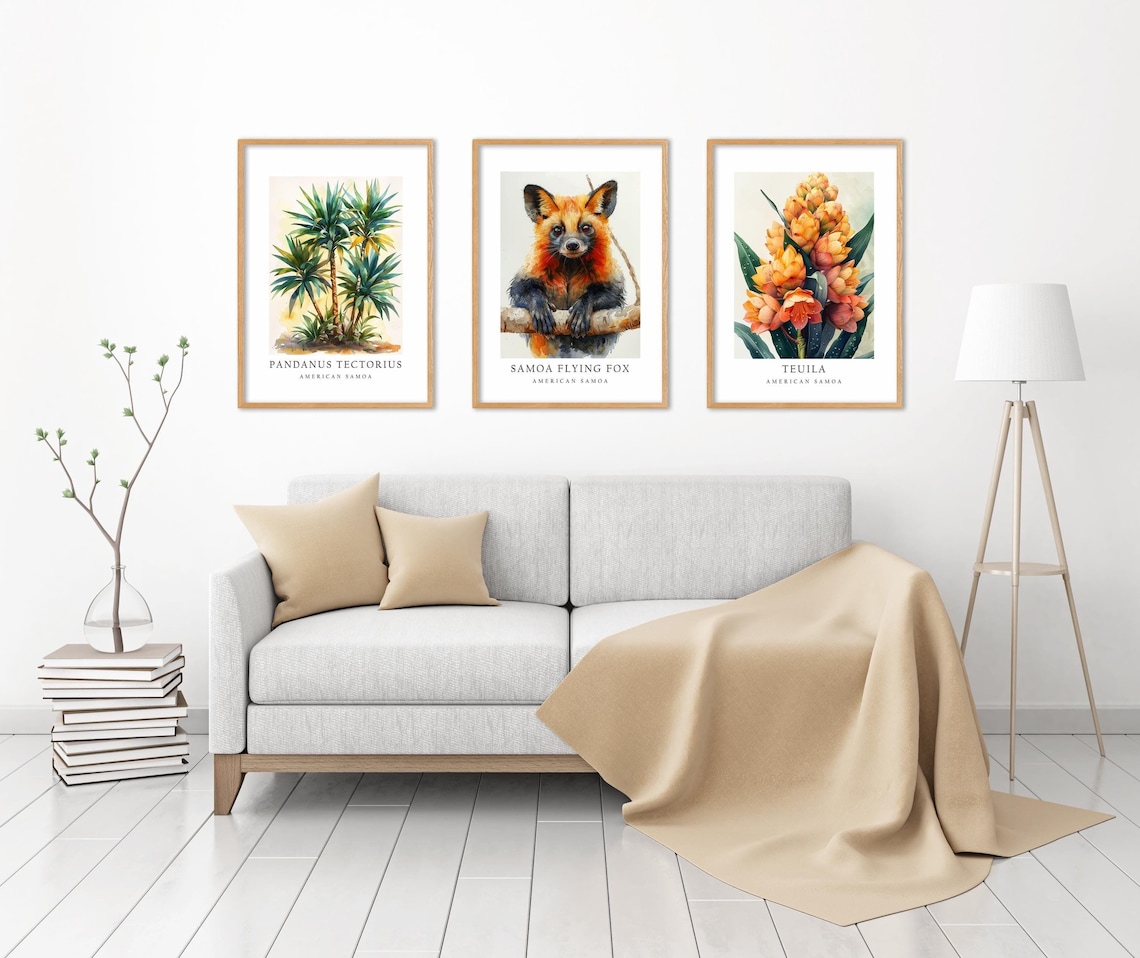 UNFFRAMED Luvia Set of 3 American Samoa National Symbols Poster, Flying ...