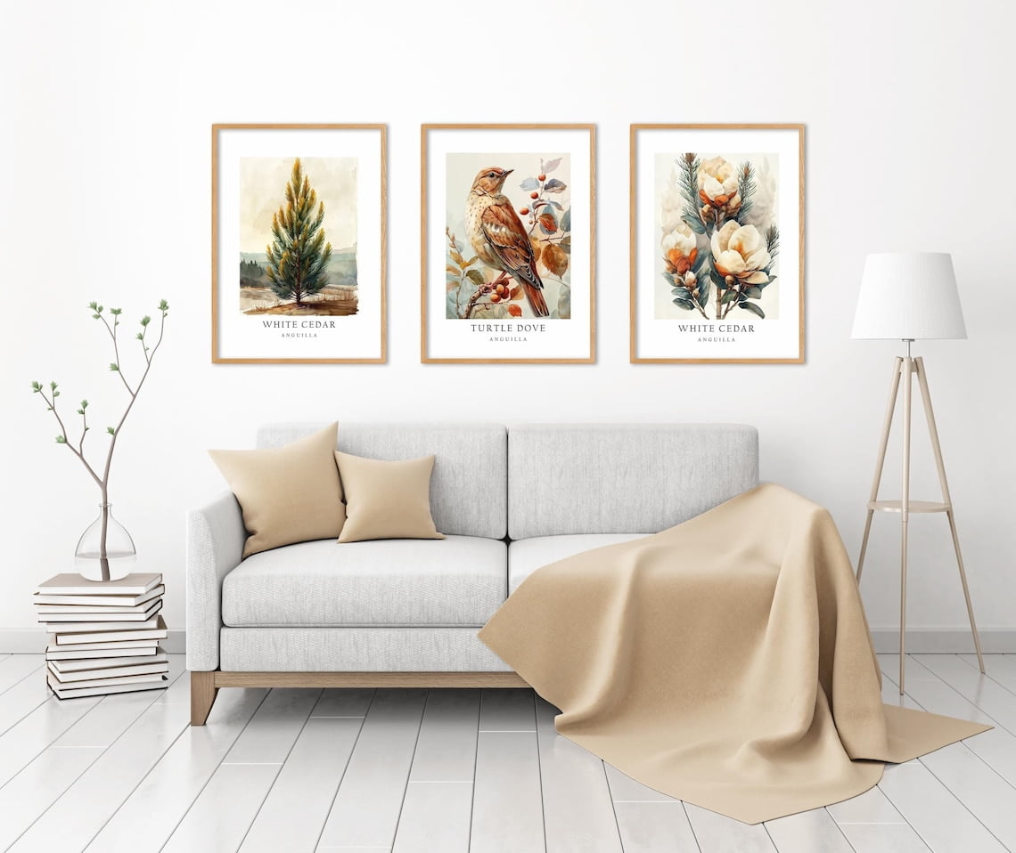 UNFFRAMED Luvia Set of 3 Anguilla National Symbols Poster, Turtle Dove ...