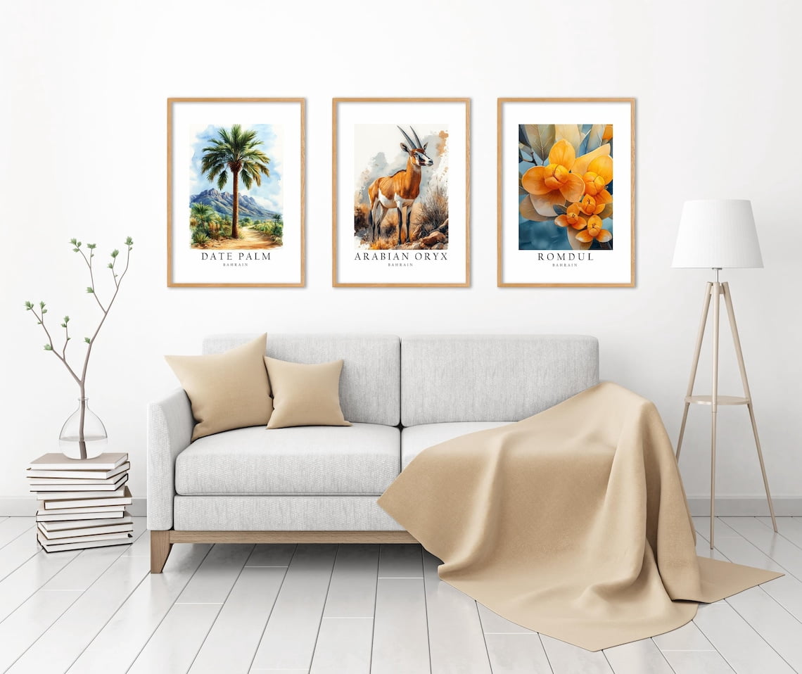 UNFFRAMED Luvia Set of 3 Bahrain National Symbols Poster Prints ...