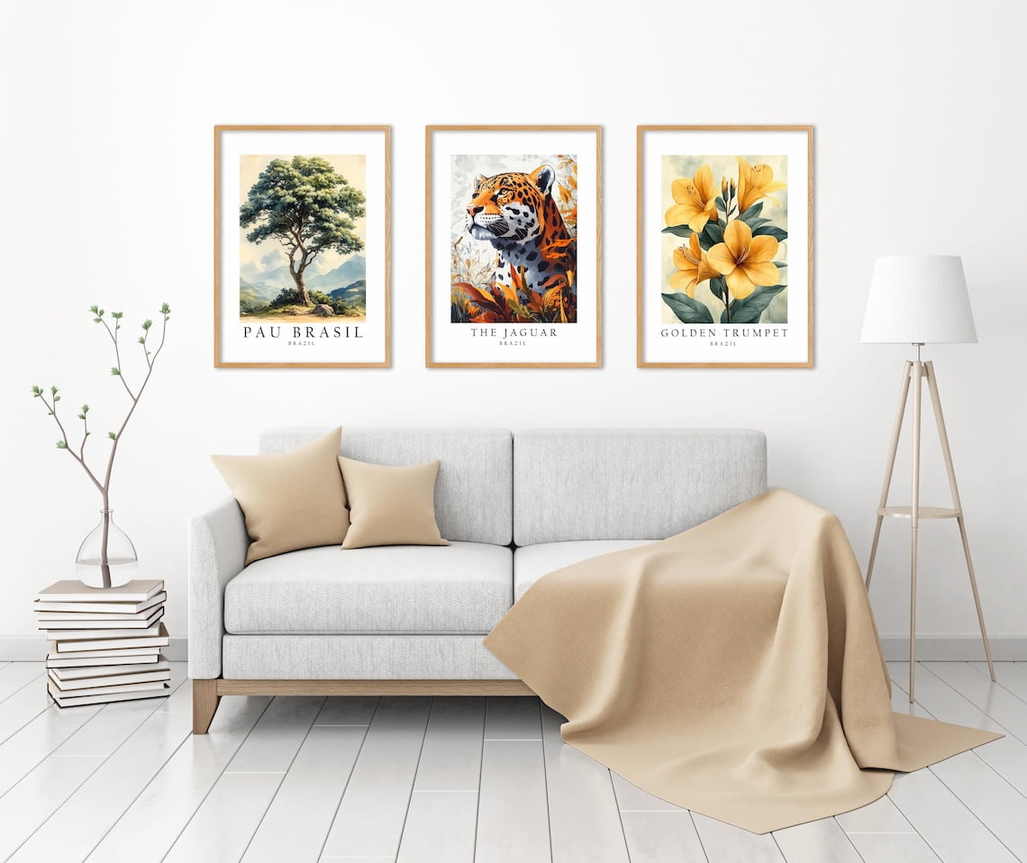UNFFRAMED Luvia Set of 3 Brazil National Symbols Poster Prints, Jaguar ...