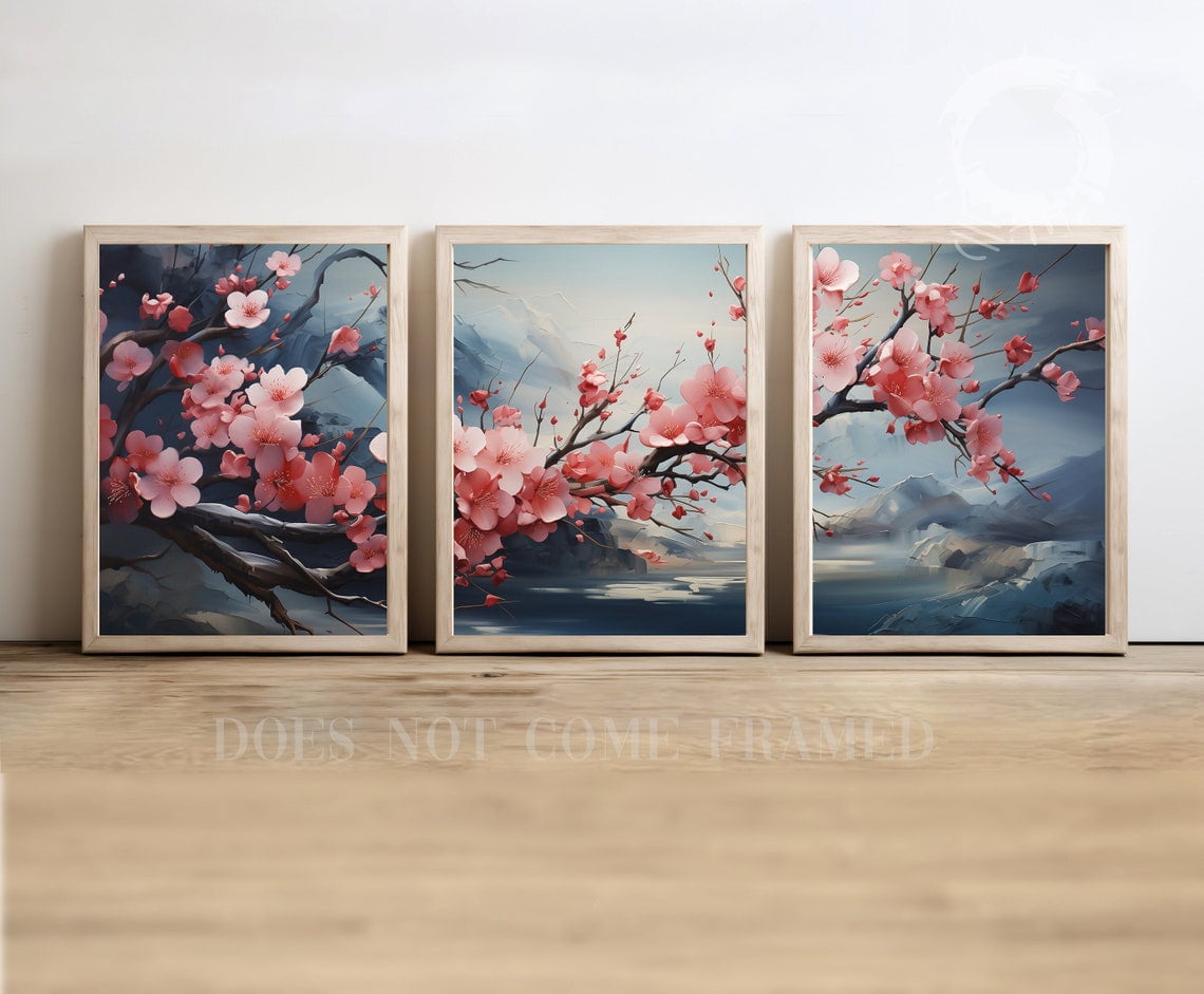 UNFFRAMED Luvia Set of 3 Cherry Blossom Tree Poster, Floral Nature Wall ...