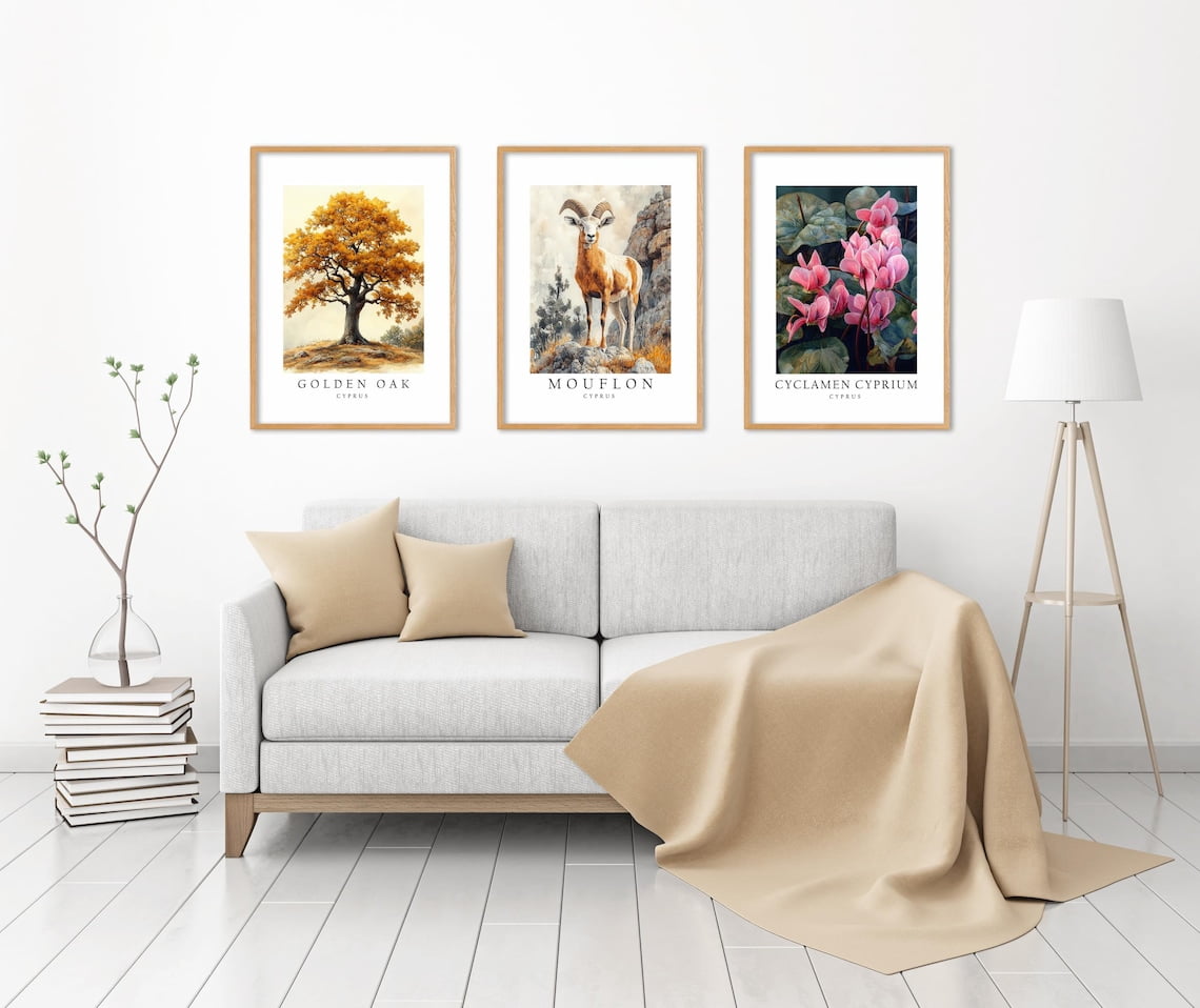 UNFFRAMED Luvia Set of 3 Cyprus National Symbols Poster Prints, Mouflon ...