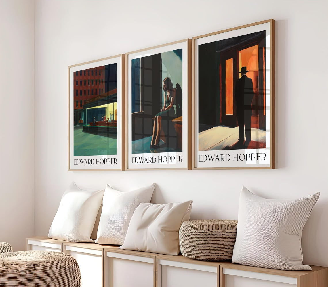 UNFFRAMED Luvia Set of 3 Edward Hopper Art Prints, Gallery Wall Art Set ...