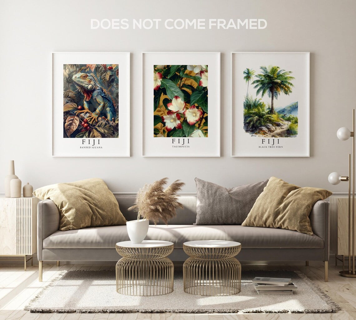 UNFFRAMED Luvia Set of 3 Fiji National Symbols Poster Prints, Banded ...