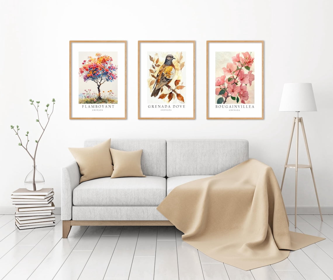 UNFFRAMED Luvia Set of 3 Grenada National Symbols Poster, Dove ...