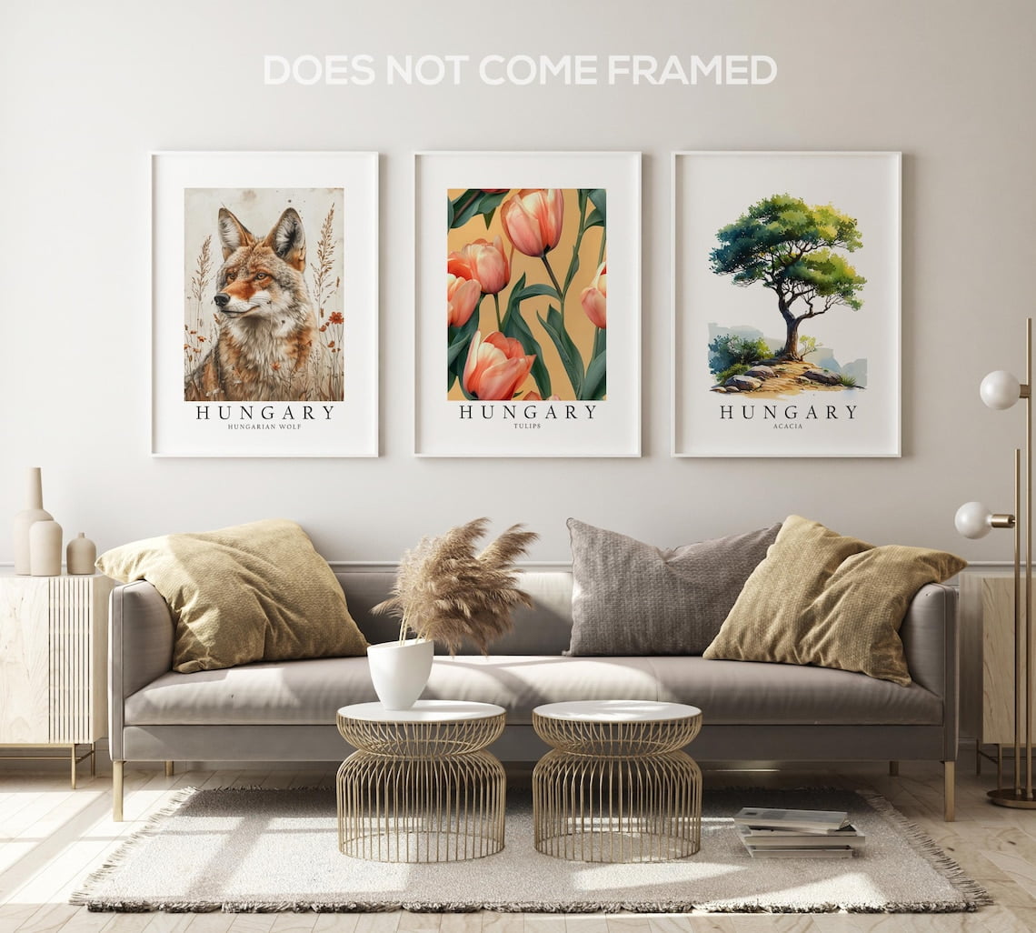 UNFFRAMED Luvia Set of 3 Hungary National Symbols Poster Prints ...