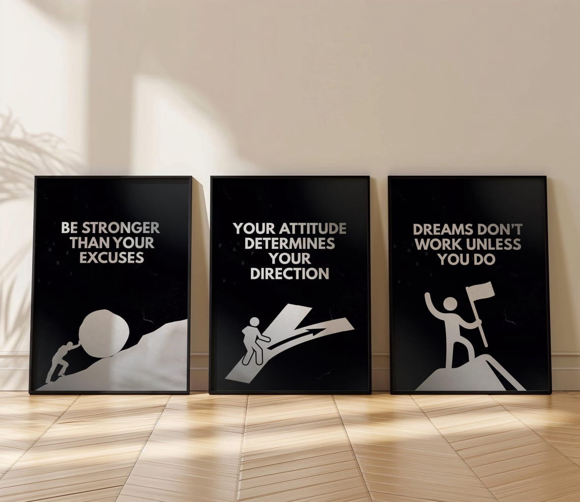 UNFFRAMED Luvia Set of 3 Inspirational Posters, Motivational Prints for ...