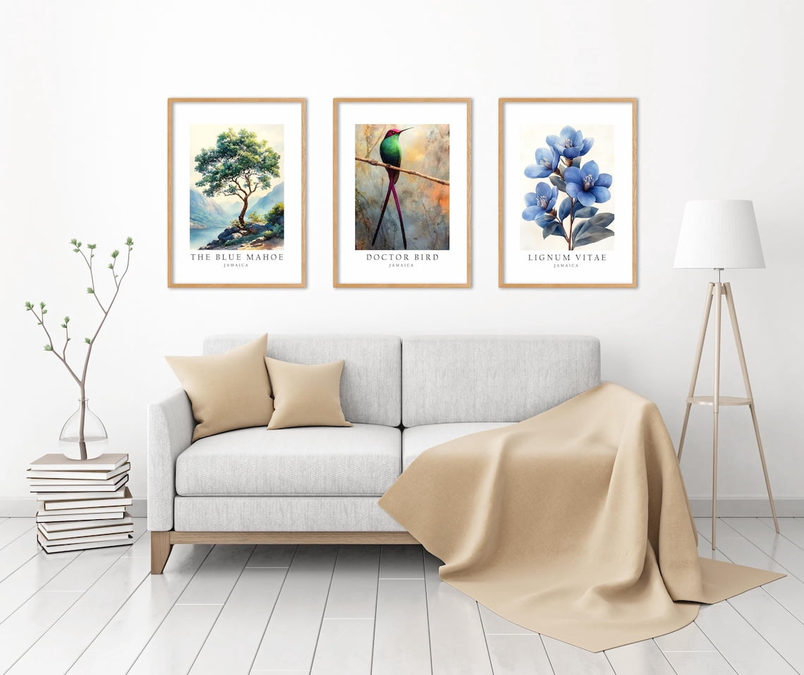 UNFFRAMED Luvia Set of 3 Jamaica National Symbols Poster, Doctor Bird ...