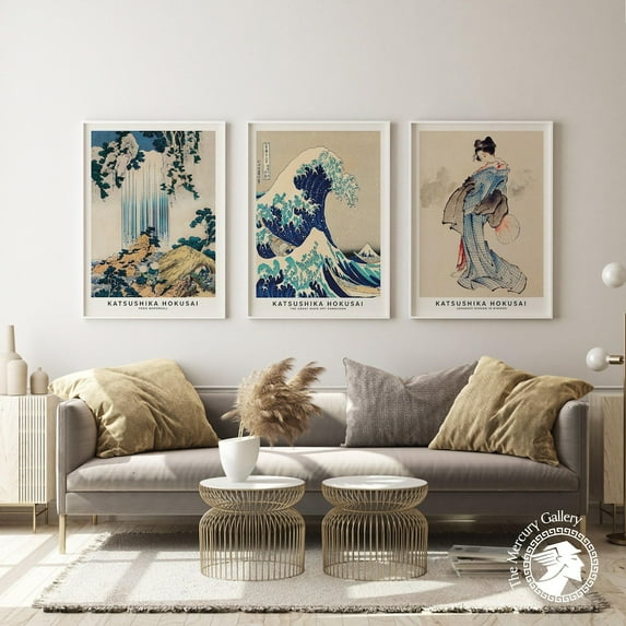 UNFFRAMED Luvia Set of 3 Japanese Hokusai Prints, Woodblock Art, Ukito ...