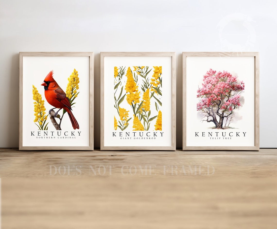UNFFRAMED Luvia Set of 3 Kentucky State Symbols Poster, Northern ...
