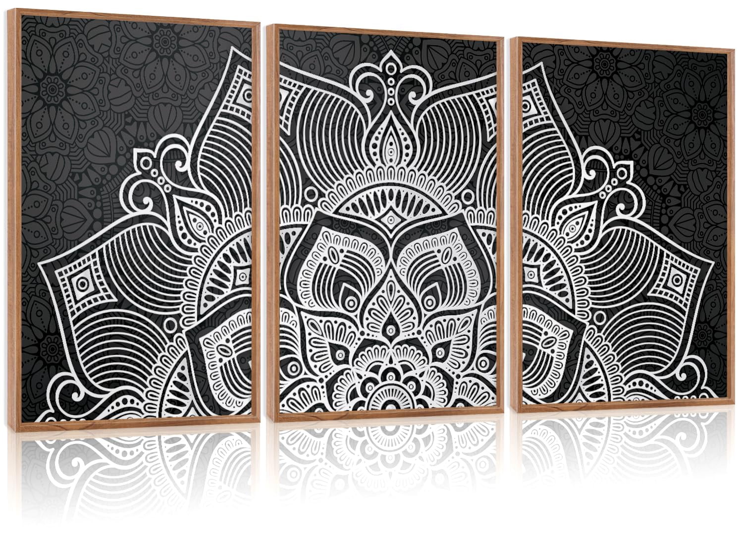 UNFFRAMED Luvia Set of 3 Lotus Flower Poster Wall Art Mandala ...