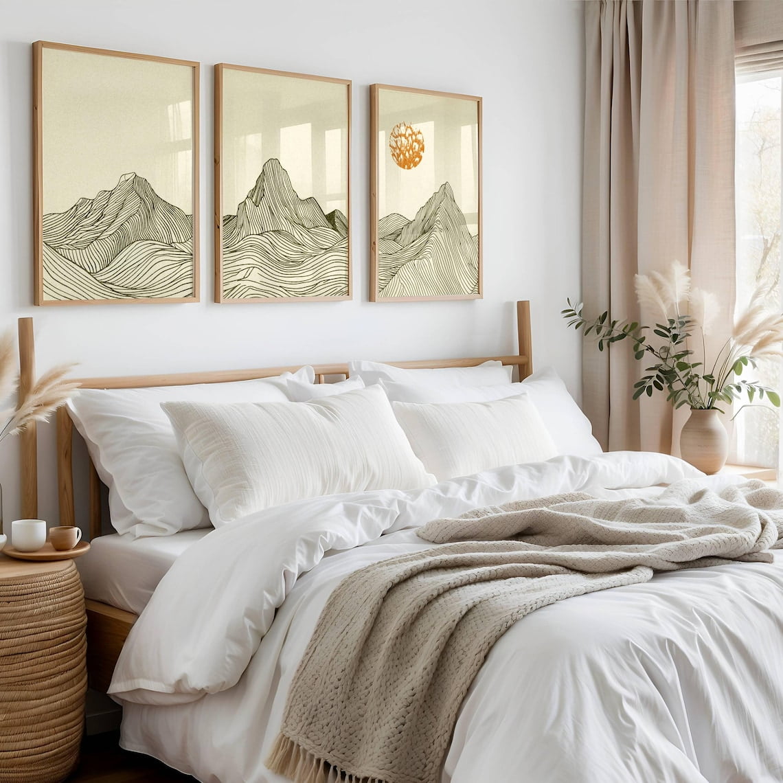 UNFFRAMED Luvia Set of 3 Minimalist Mountain Triptych Line Landscape ...
