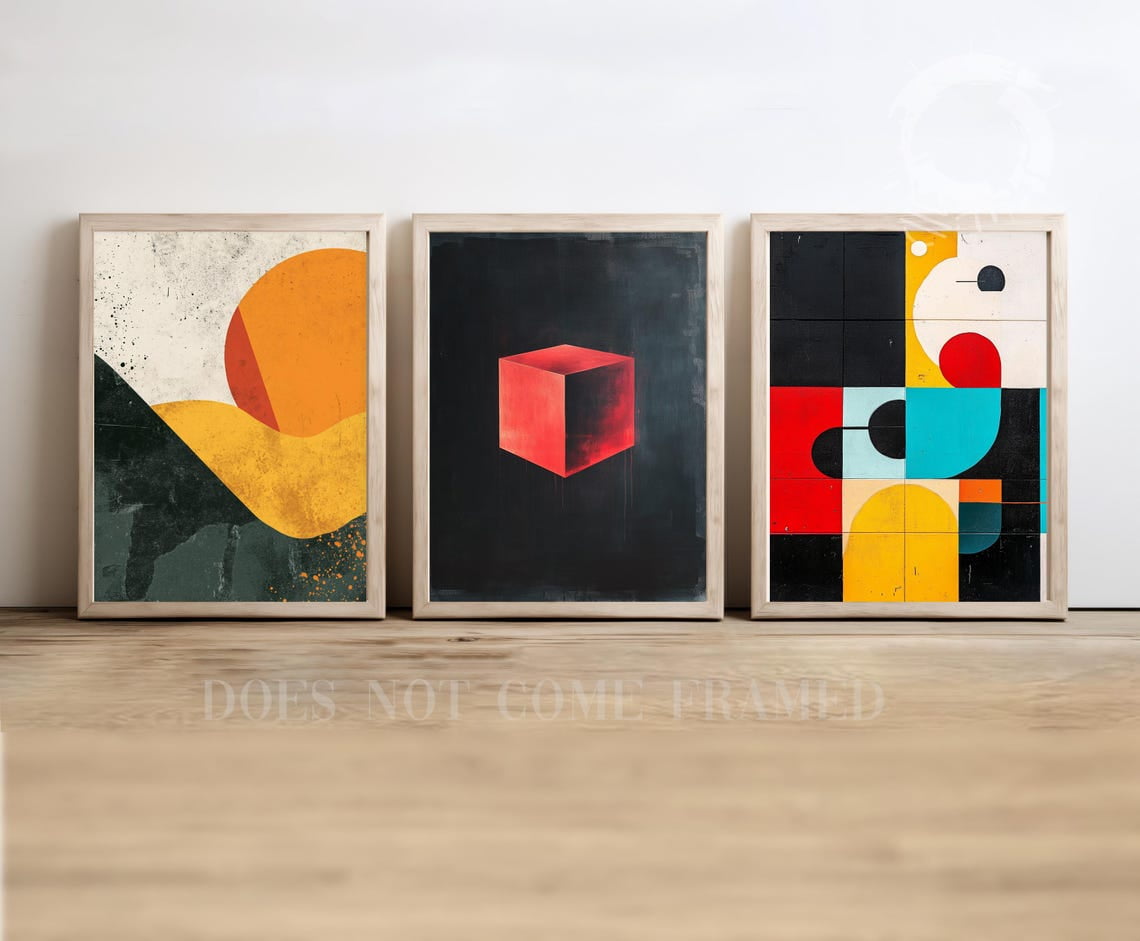 UNFFRAMED Luvia Set of 3 Modern Abstract Poster, Geometric Minimalist ...