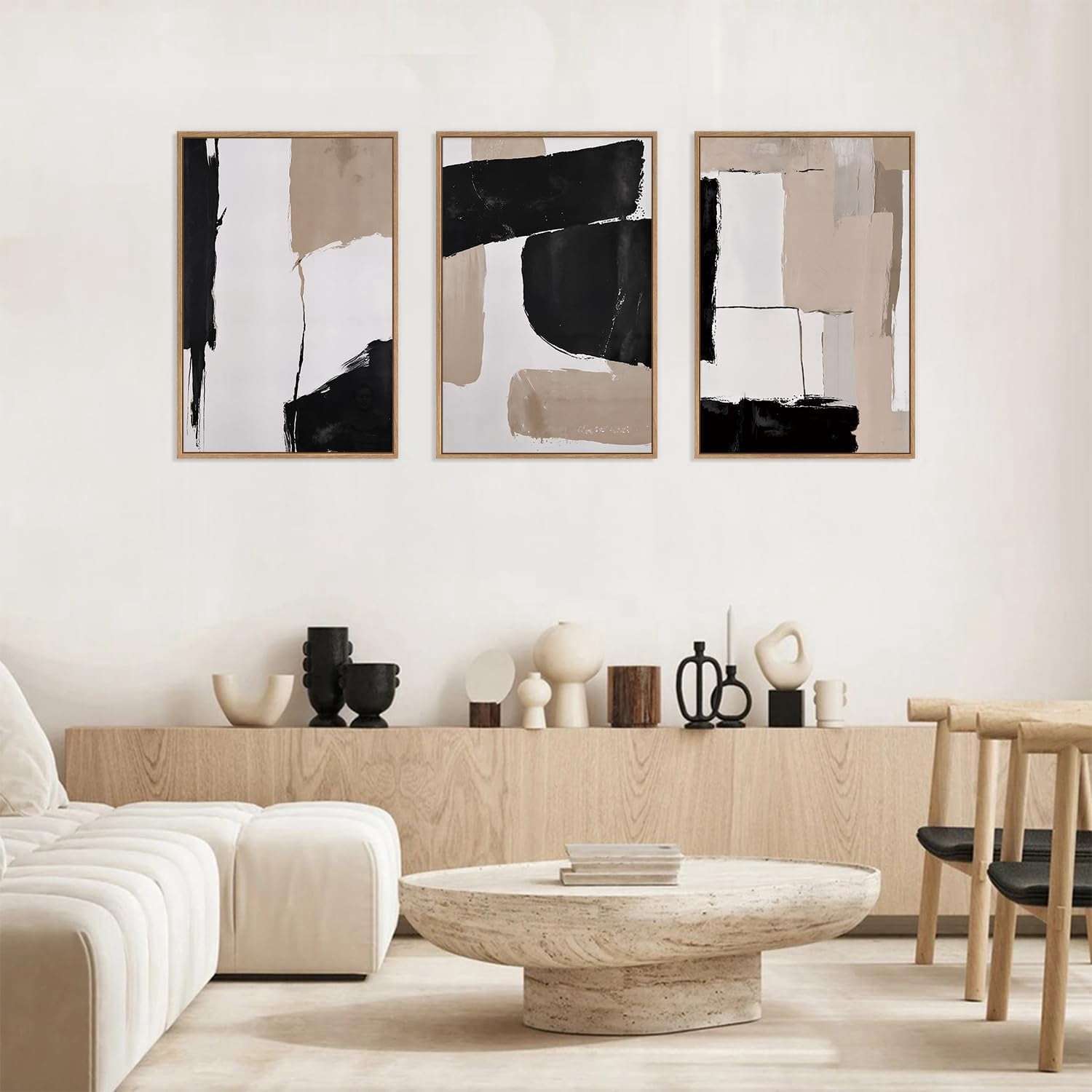 UNFFRAMED Luvia Set of 3 Neutral Abstract Poster, Black and White ...