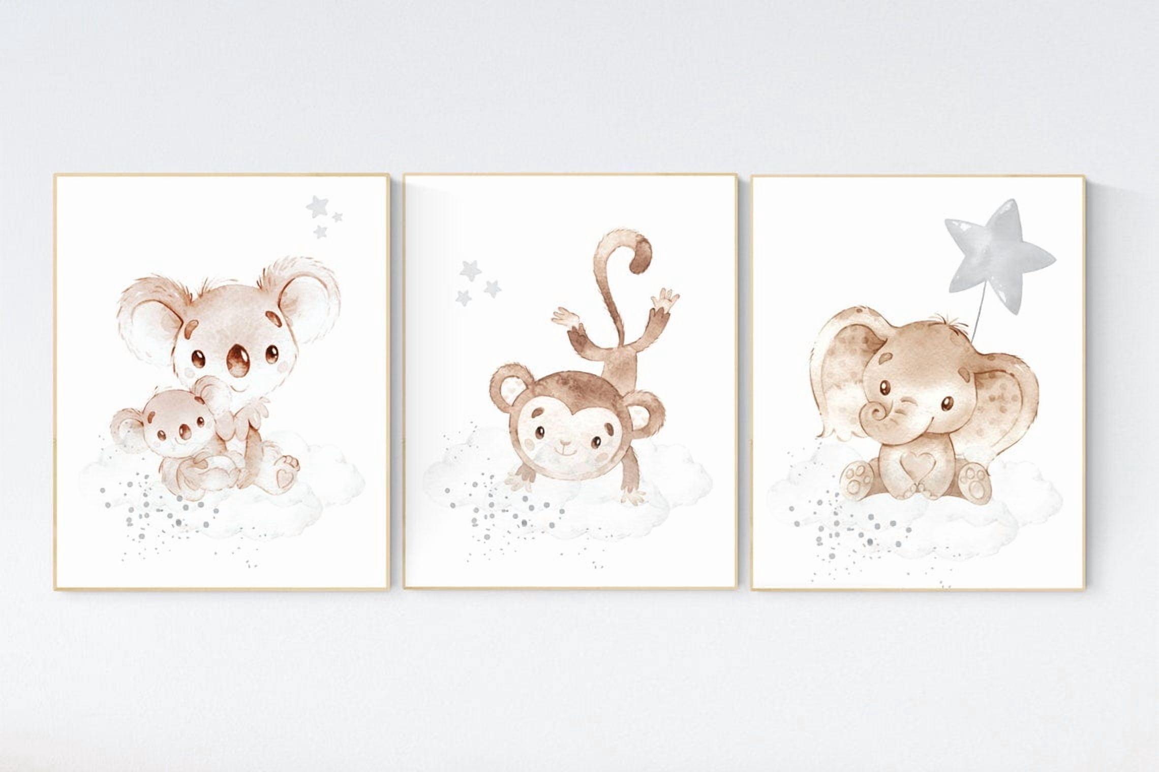 UNFFRAMED Luvia Set of 3 Neutral Animal Nursery Poster Koala Elephant ...
