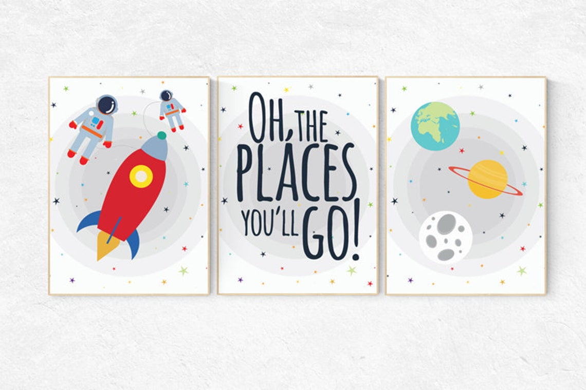 UNFFRAMED Luvia Set of 3 Outer Space Boy Nursery Poster Set Planets and ...
