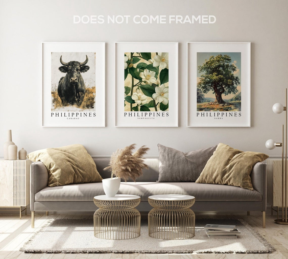 UNFFRAMED Luvia Set of 3 Philippines National Symbols Poster, Carabao ...