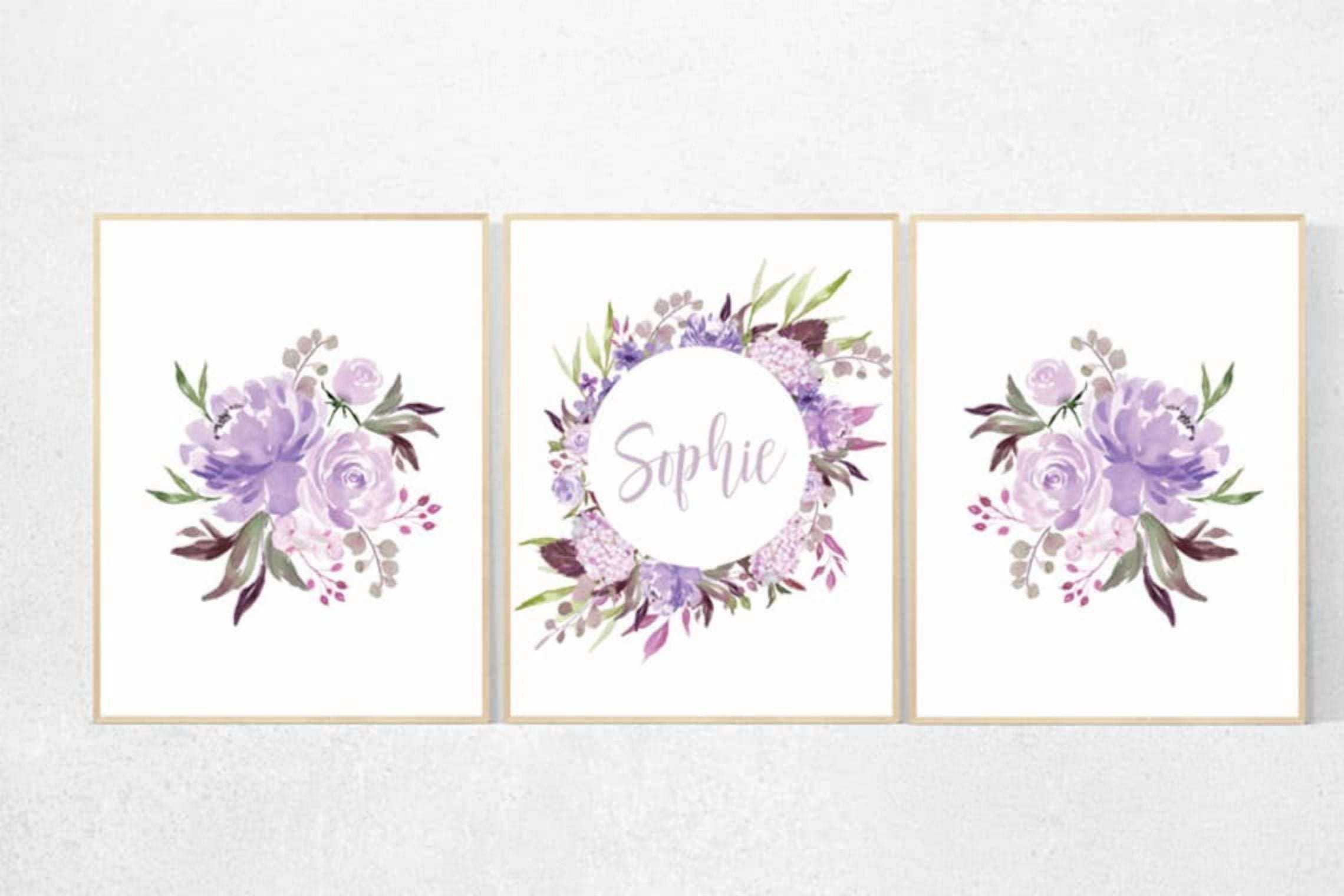 UNFFRAMED Luvia Set of 3 Purple Flower Poster Wall Art, Lavender and ...